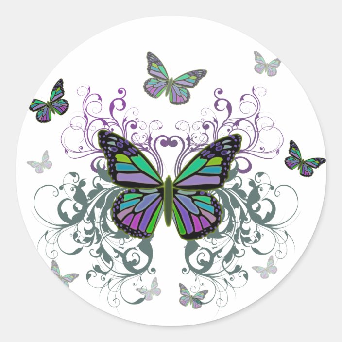 MultiColor Butterfly Classic Round Sticker | Zazzle.com