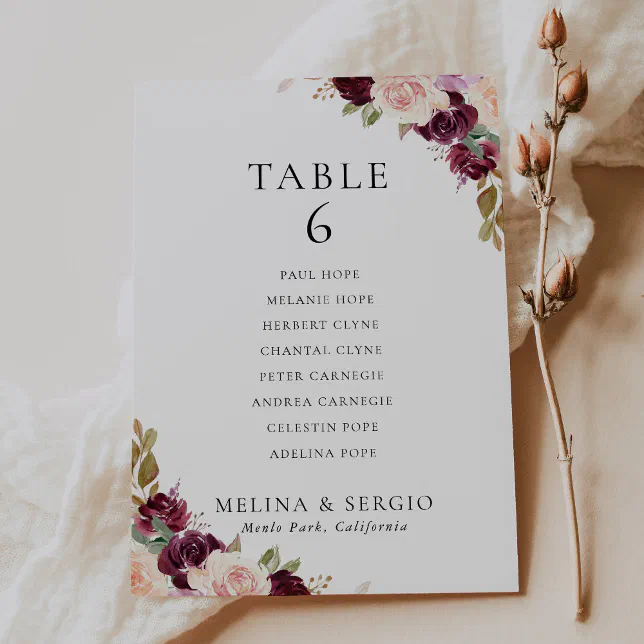 Multicolor Flowers Table 6 Seating Chart card | Zazzle