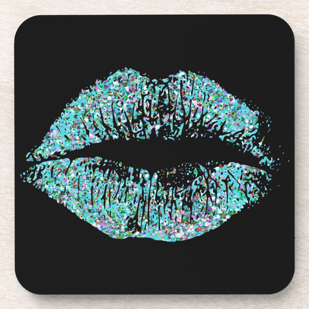 Multicolor Glitter Lips #2 Drink Coaster | Zazzle