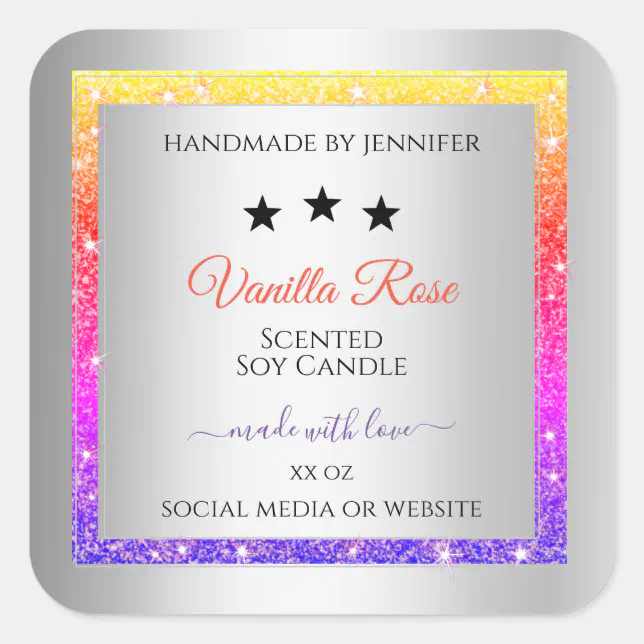 Multicolor Glitter Product Packaging Label Silver | Zazzle