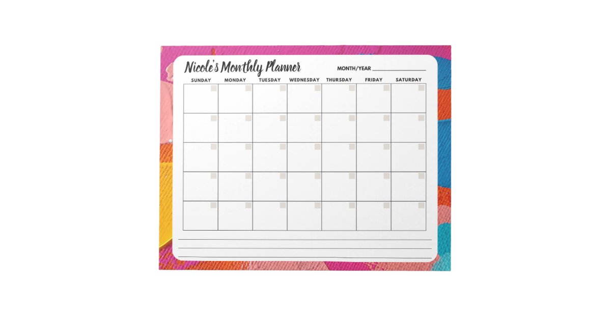 Multicolored Abstract Monthly Calendar Notepad | Zazzle