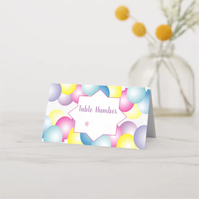 Multicolored balloon Birthday party themed Place Card | Zazzle