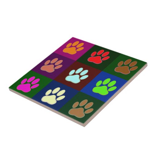 Multicolored Dog Paw Print Pattern Ceramic Tile | Zazzle