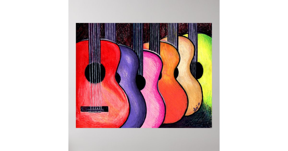 Multicolored Guitars Poster by Loni | Zazzle