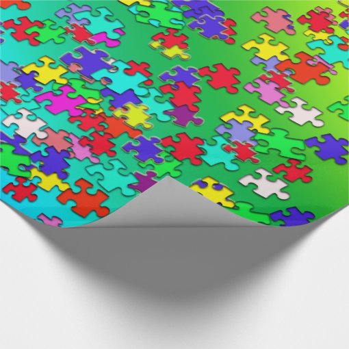 Multicolored jigsaw puzzles pieces wrapping paper | Zazzle