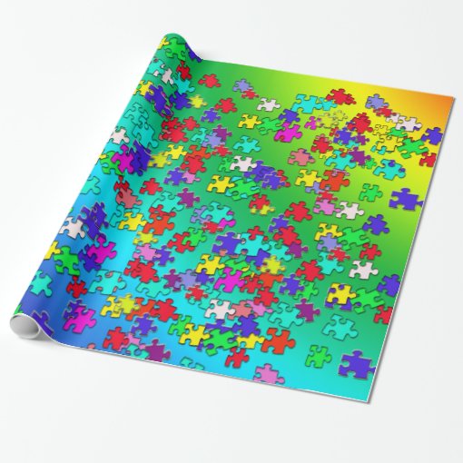 Multicolored jigsaw puzzles pieces wrapping paper | Zazzle