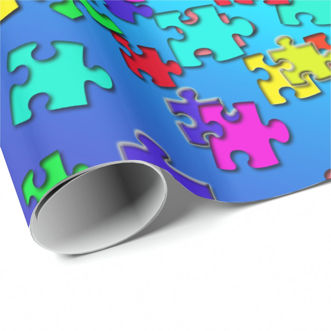 Multicolored jigsaw puzzles pieces wrapping paper | Zazzle