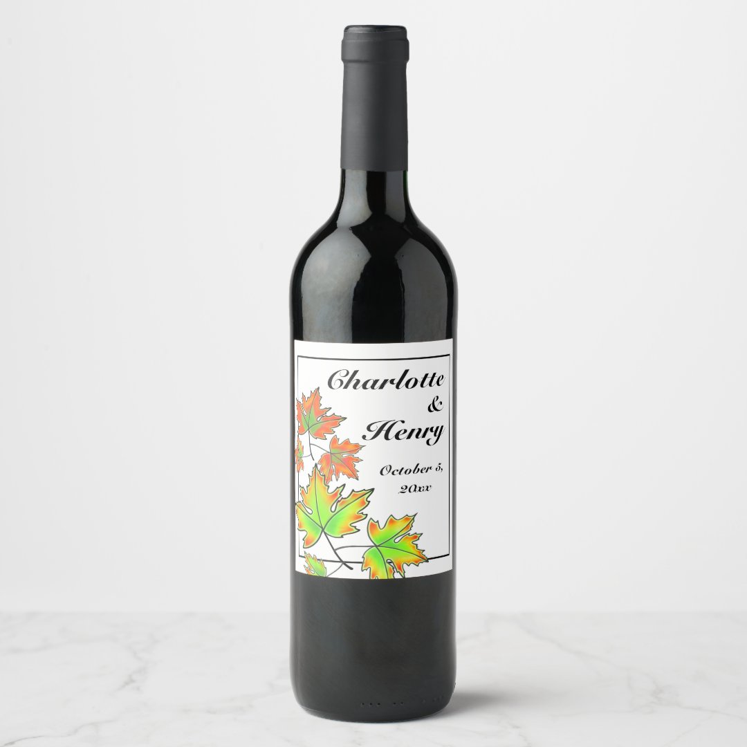 Multicolored Maple Leaves Wine Label | Zazzle