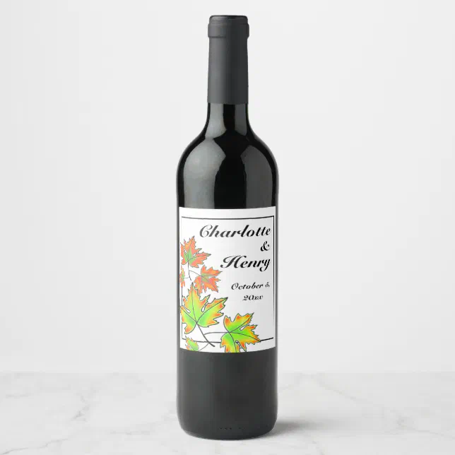 Multicolored Maple Leaves Wine Label | Zazzle