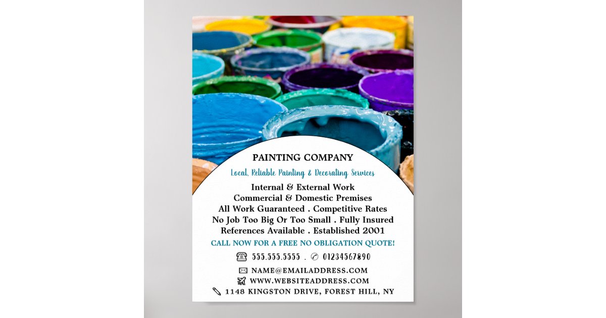 Multicolored Paint Buckets, Painter & Decorator Poster | Zazzle