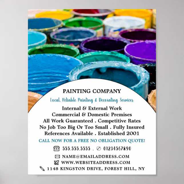 Multicolored Paint Buckets, Painter & Decorator Poster | Zazzle