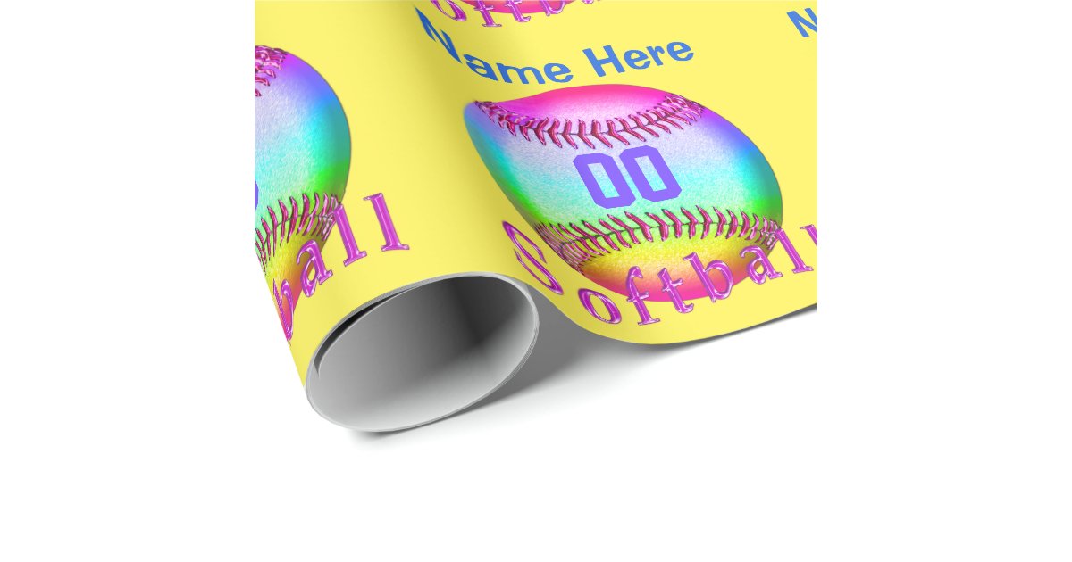 Multicolored Personalized Softball Wrapping Paper | Zazzle