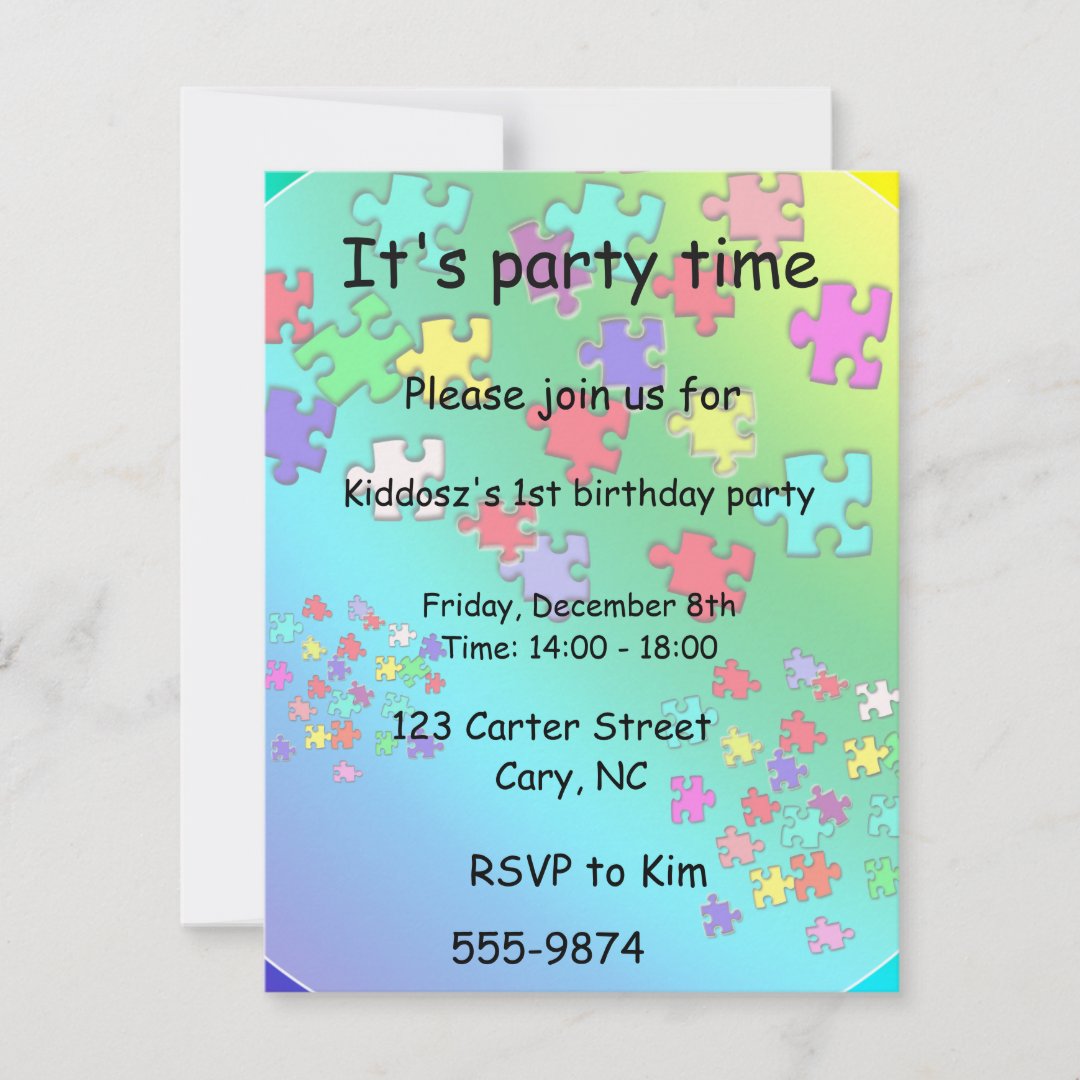 Multicolored puzzles pieces invitation | Zazzle