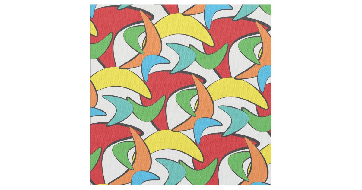 Multicolored Retro Boomerang Pattern Fabric | Zazzle