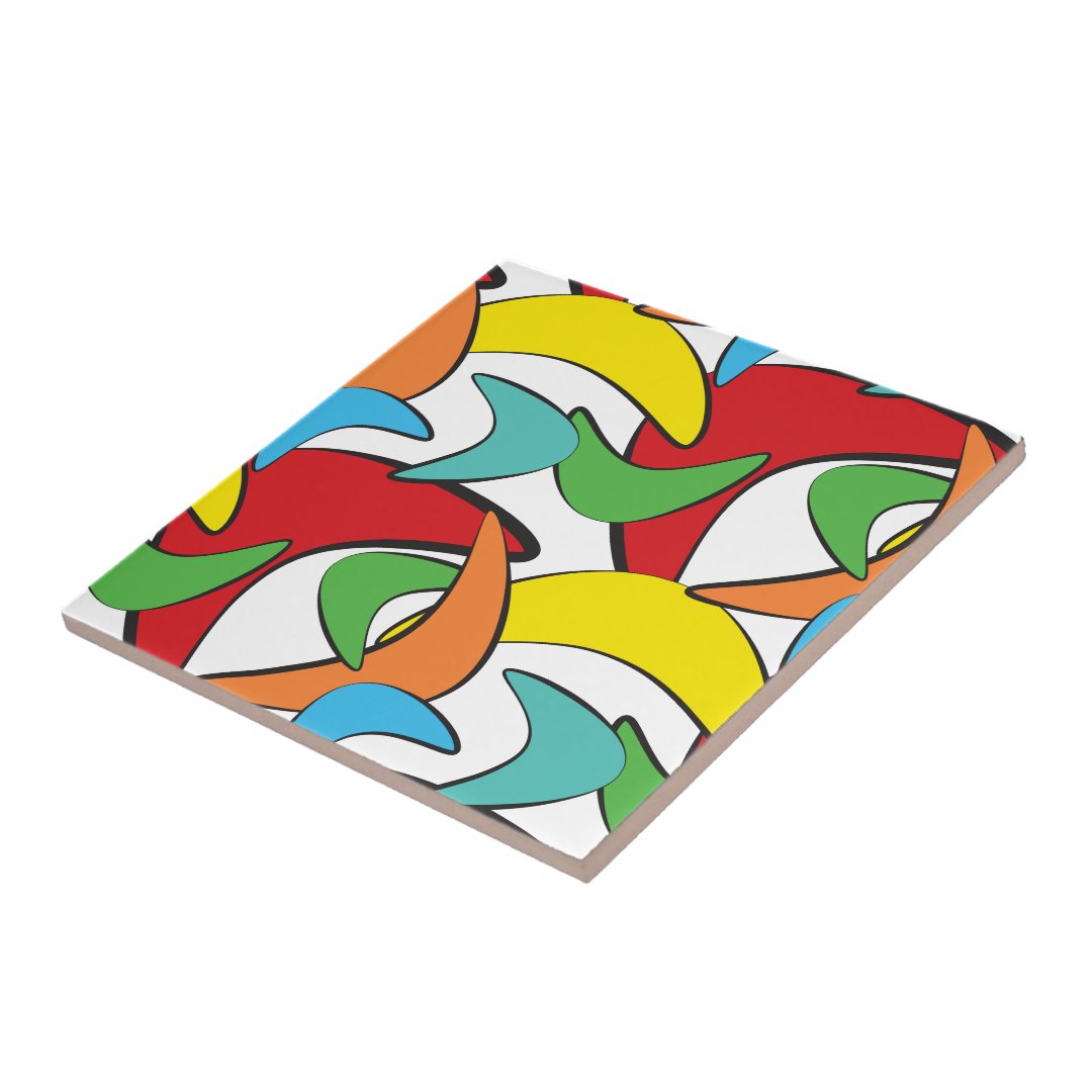 Multicolored Retro Boomerang Pattern Tile | Zazzle