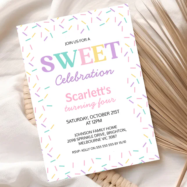 Multicolored Sprinkles Sweet Celebration Birthday Invitation | Zazzle