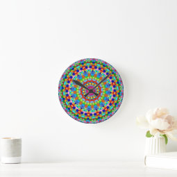 Multicolored Stained Glass Kaleidoscope Clock | Zazzle