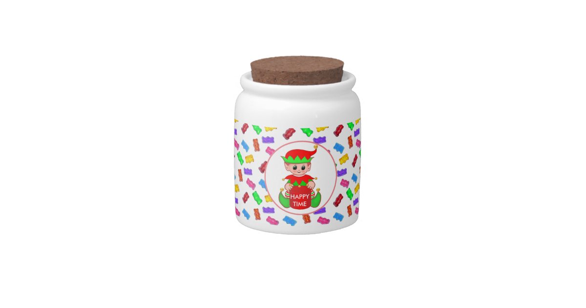 Multicolored sweet bears & cute elf candy jar | Zazzle