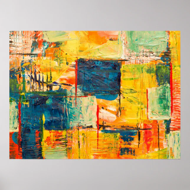 Multicolored Yellow Abstract Acrylic Painting Poster | Zazzle