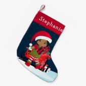 Multicultural Elf Girl with Rudolph Small Christmas Stocking | Zazzle
