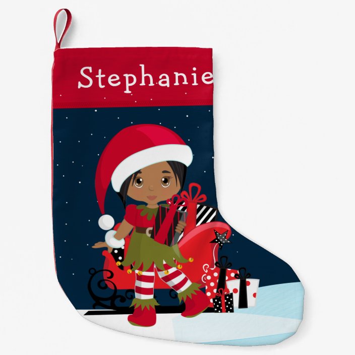 Multicultural Elf Girl with Rudolph Small Christmas Stocking | Zazzle.com