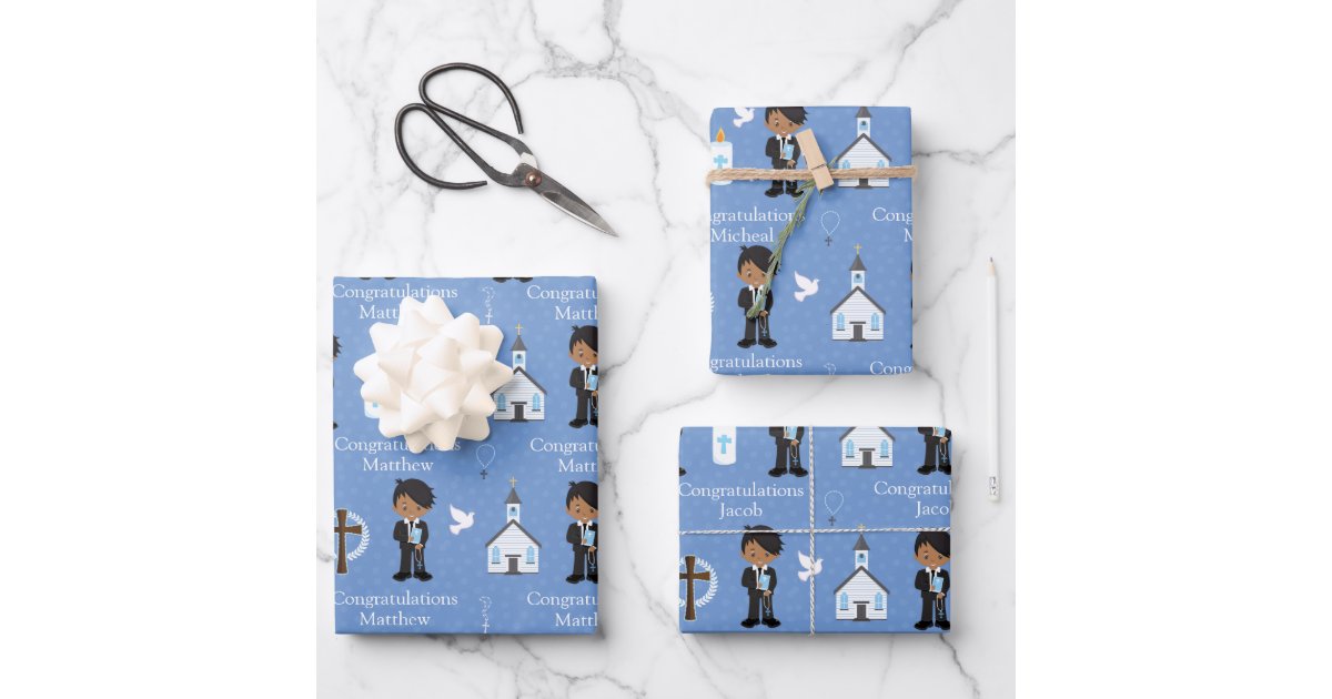 Multicultural First Communion Boy Wrapping Paper Sheets | Zazzle