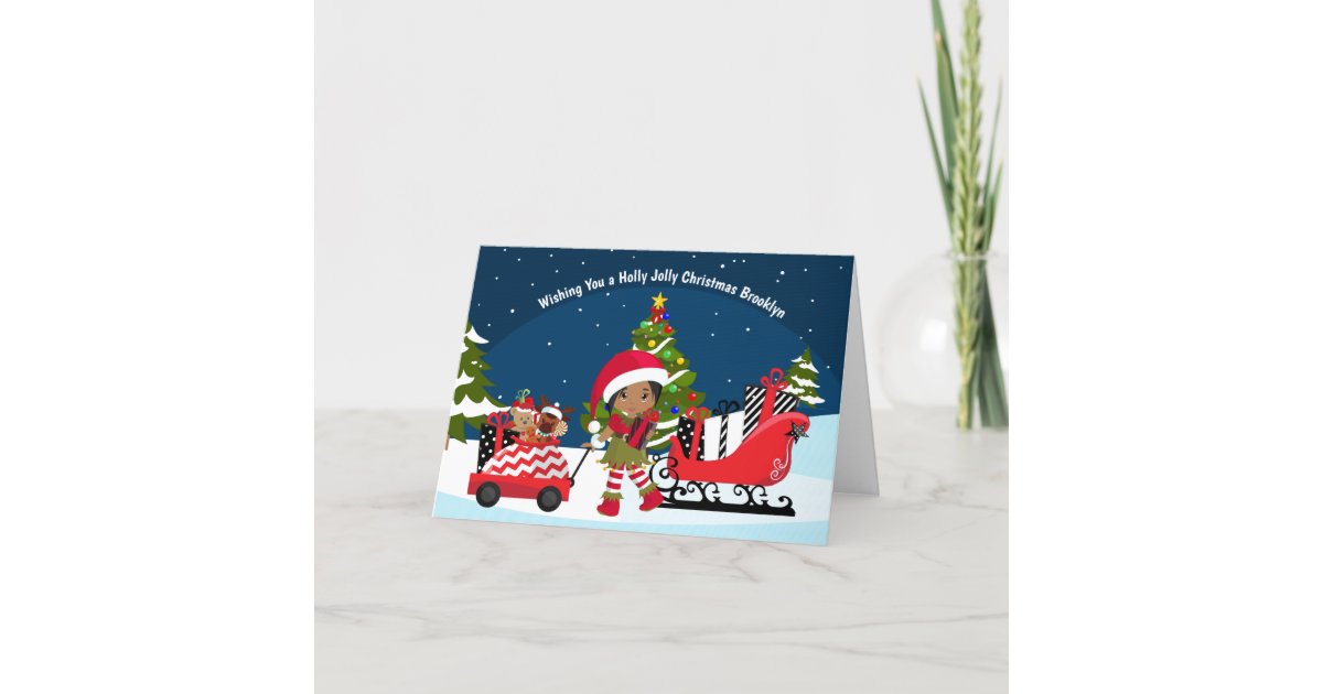 Multicultural Girl Elf Folded Holiday Card | Zazzle