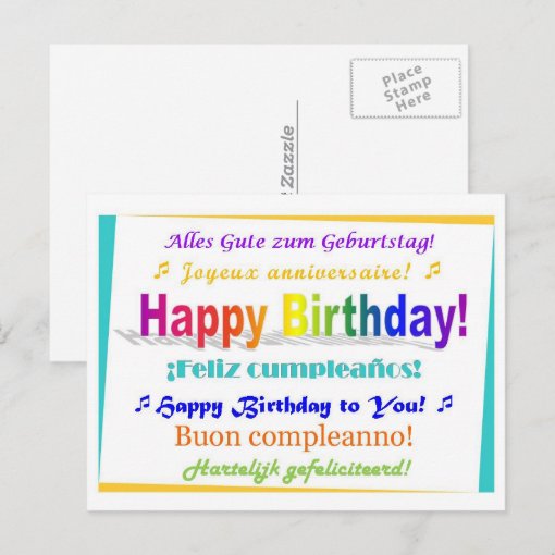 Multilingual Birthday Postcard | Zazzle