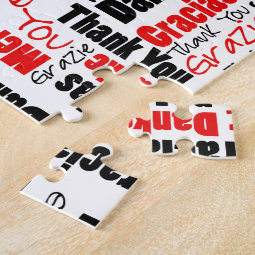 Multilingual Typography Thank You Red Black Jigsaw Puzzle | Zazzle