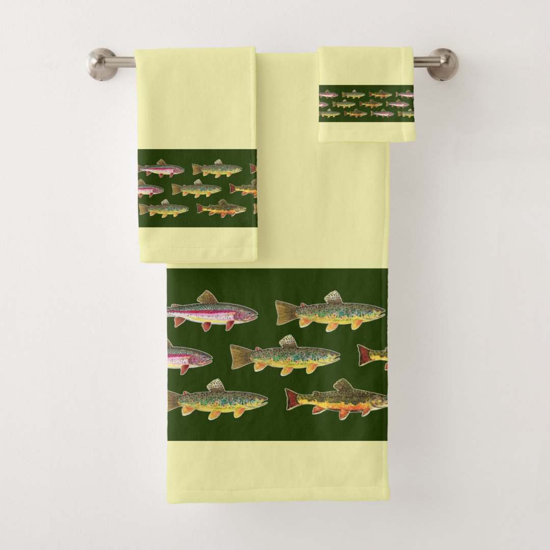 Multiple Brook Rainbow and Brown Trout Bath Towel Set | Zazzle