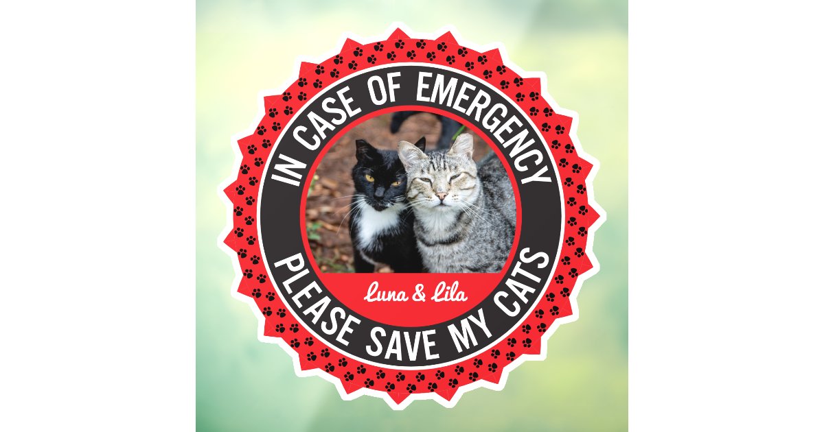 Multiple Cats Safety Alert Custom First Responder Window Cling | Zazzle