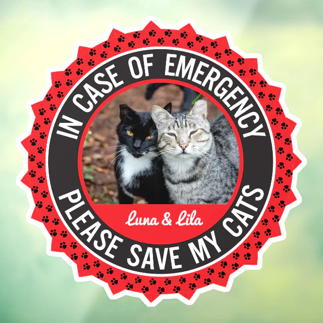 Multiple Cats Safety Alert Custom First Responder Window Cling | Zazzle