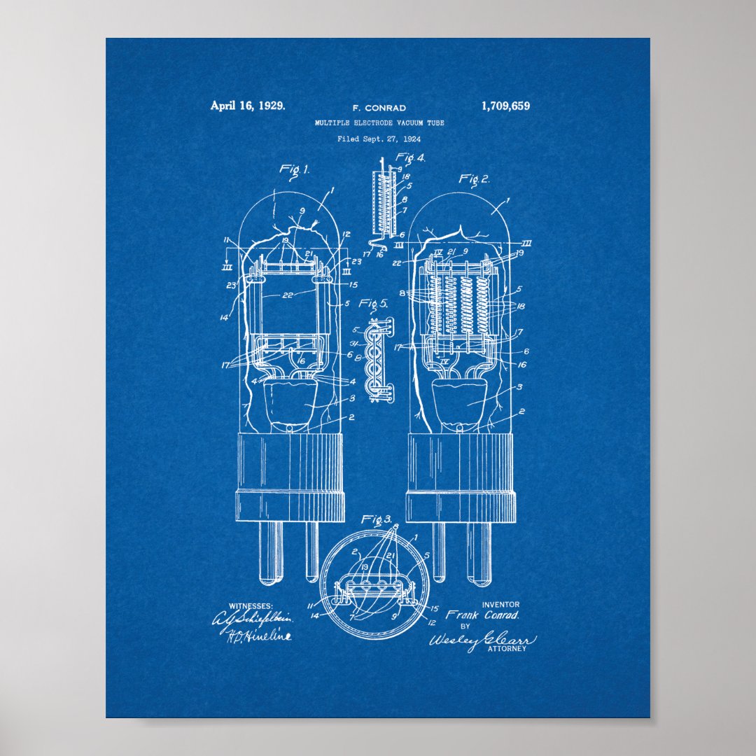 Multiple-electrode Vacuum Tube Patent - Blueprint Poster | Zazzle