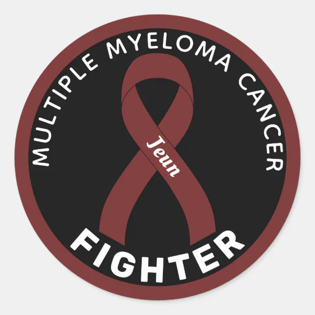 Multiple Myeloma Cancer Fighter Ribbon Black Classic Round Sticker | Zazzle
