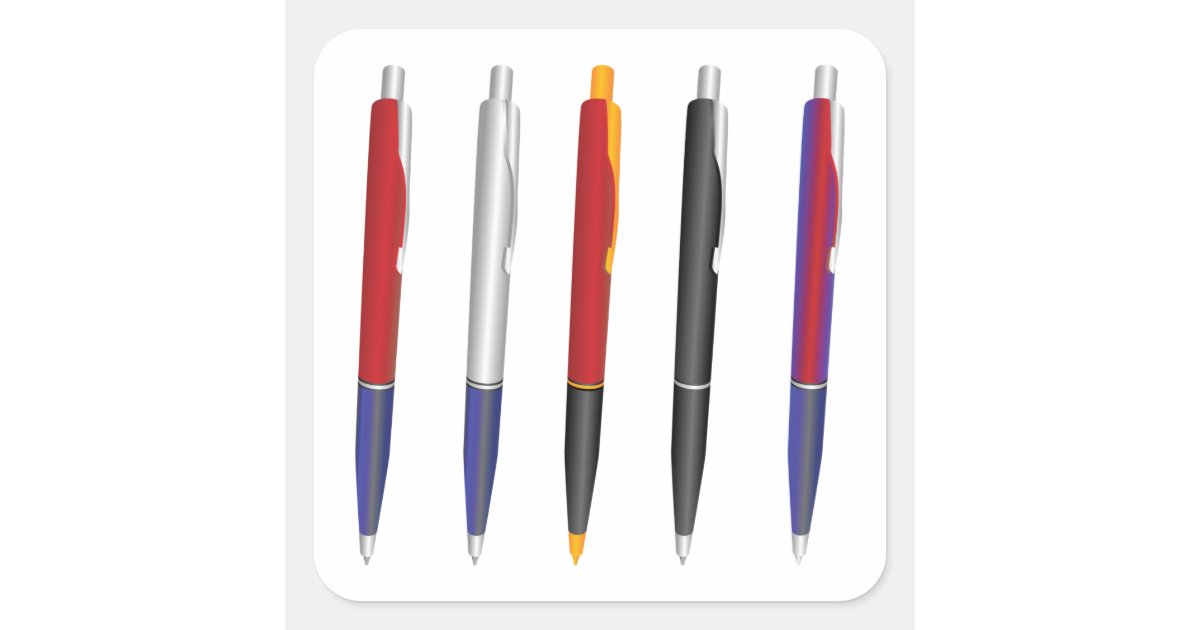 Multiple Pens Square Sticker | Zazzle