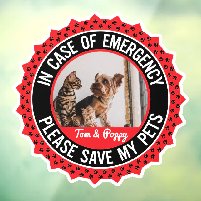 Multiple Pets Safety Alert Custom First Responder Window Cling | Zazzle