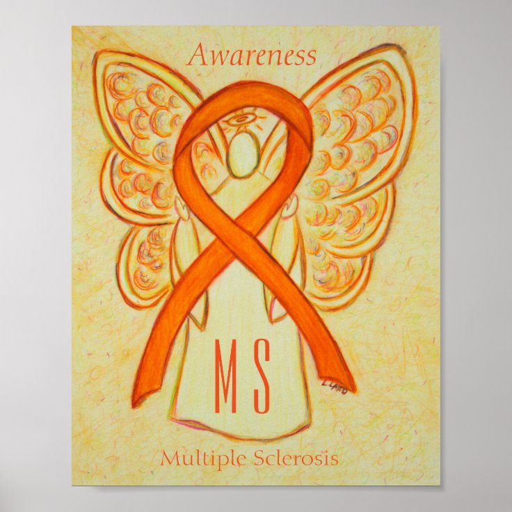 Multiple Sclerosis Awareness Angel Ribbon Posters | Zazzle