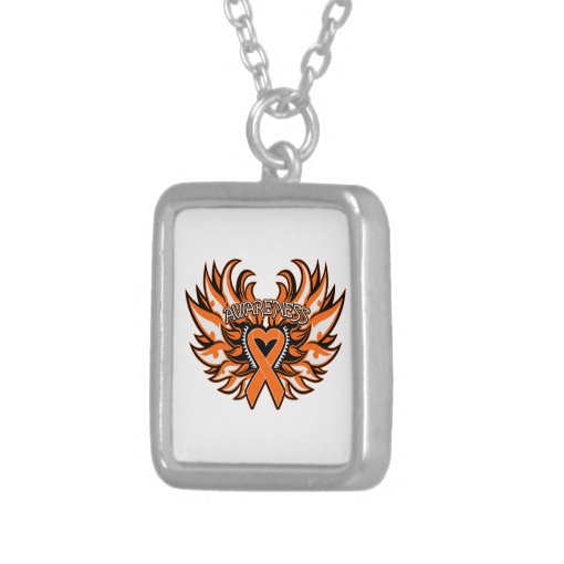 Multiple Sclerosis Awareness Heart Wings Silver Plated Necklace | Zazzle