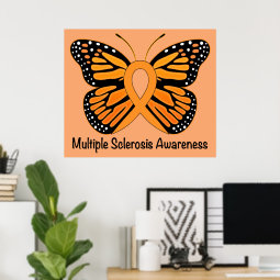 Multiple Sclerosis Awareness Ribbon with Butterfly Poster | Zazzle