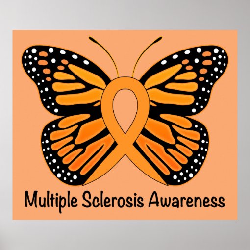 Multiple Sclerosis Awareness Ribbon with Butterfly Poster | Zazzle
