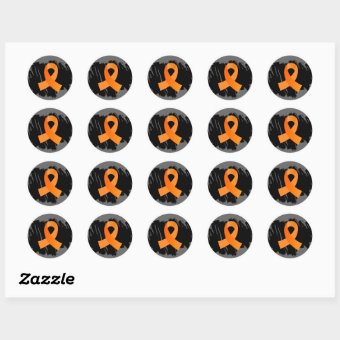 Multiple Sclerosis Orange Ribbon With Scribble Classic Round Sticker ...