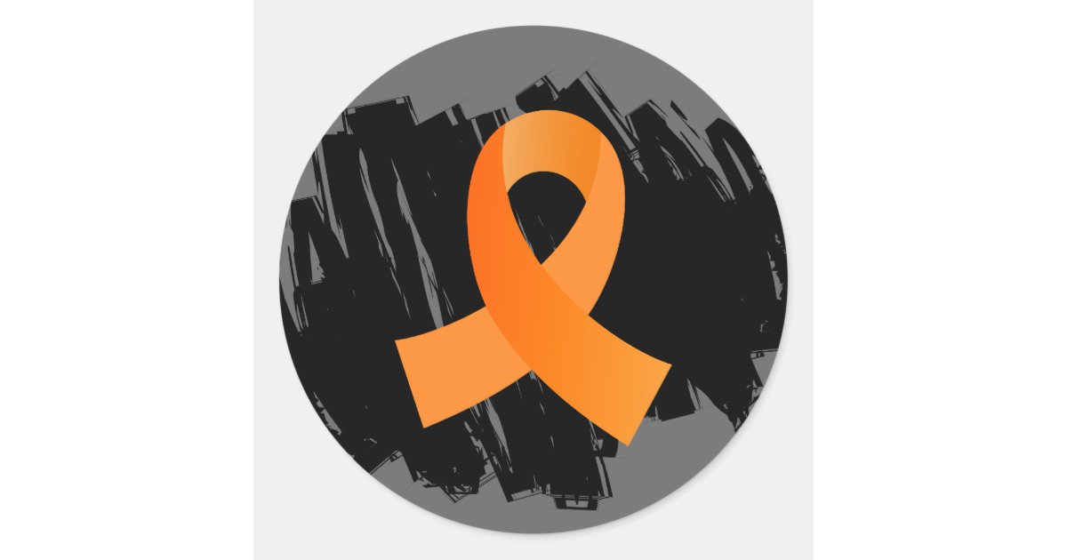 Multiple Sclerosis Orange Ribbon With Scribble Classic Round Sticker ...