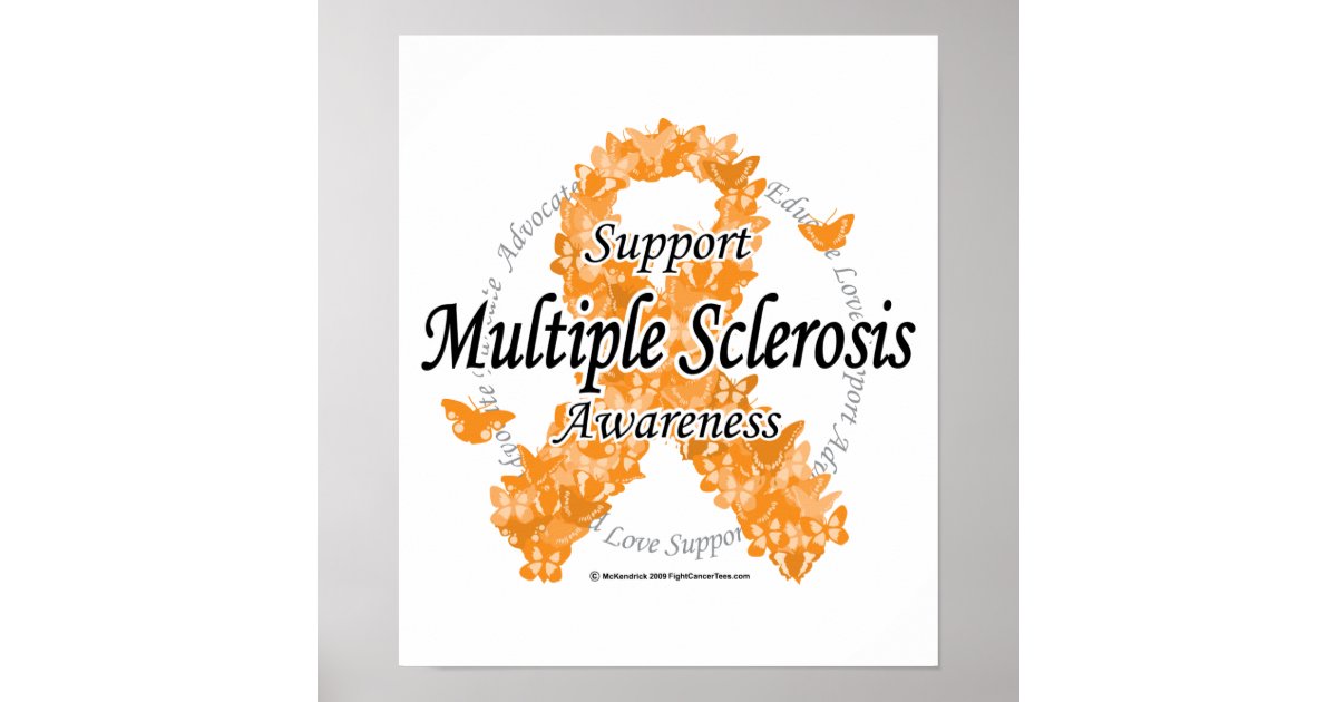 Multiple Sclerosis Ribbon of Butterflies Poster | Zazzle