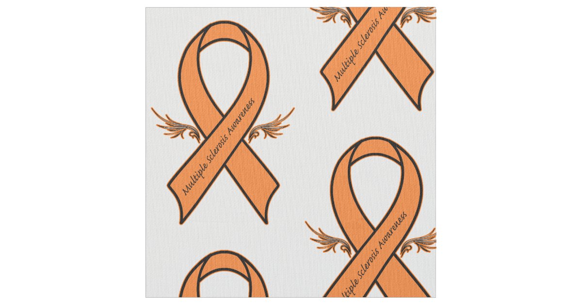Multiple Sclerosis Ribbon with Angel Wings Fabric | Zazzle