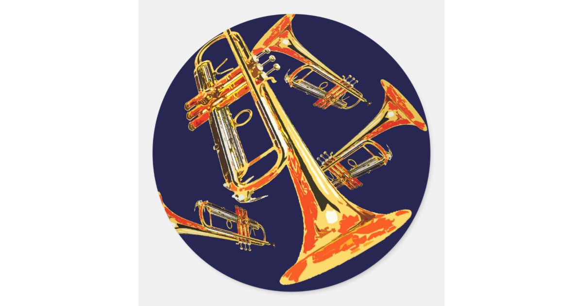 Multiple Trumpets Classic Round Sticker | Zazzle