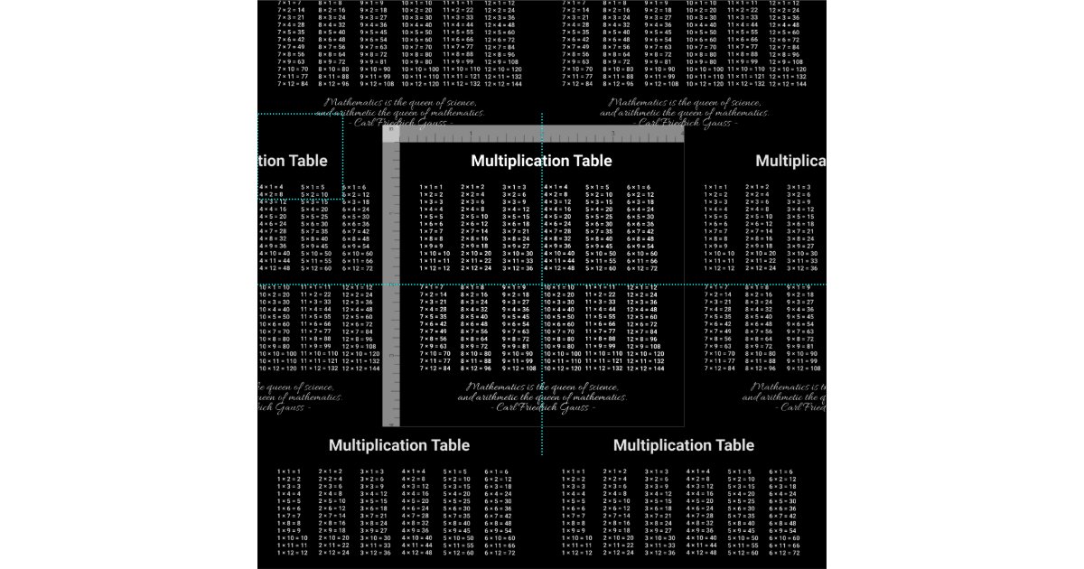 Multiplication Table White Text On Dark Fabric | Zazzle