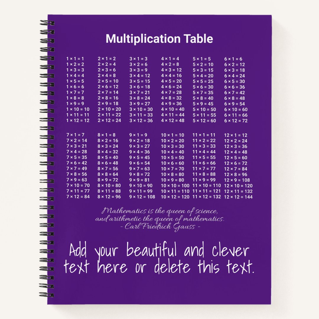 Multiplication Table White Text On Dark Notebook | Zazzle
