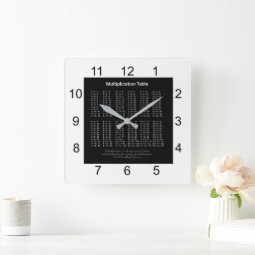Multiplication Table White Text On Dark Square Wall Clock | Zazzle