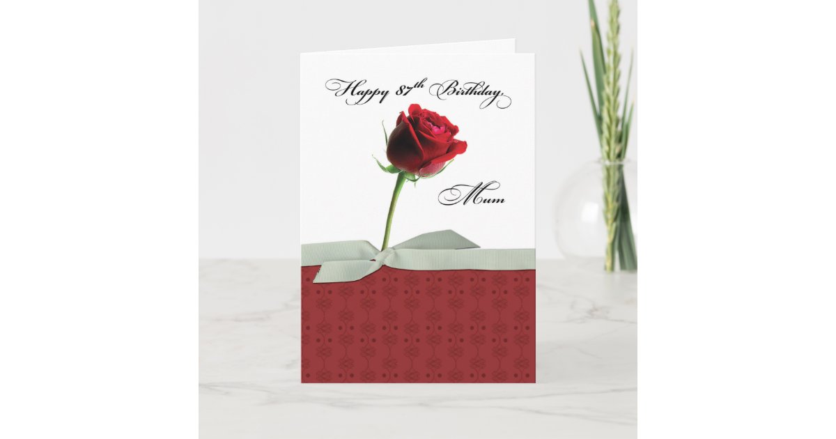 Mum 87th Birthday Red Rose Card | Zazzle