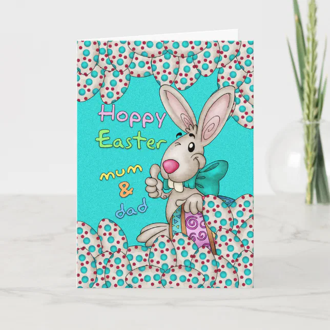 Mum & Dad Easter Card With Easter Bunny And Eggs | Zazzle
